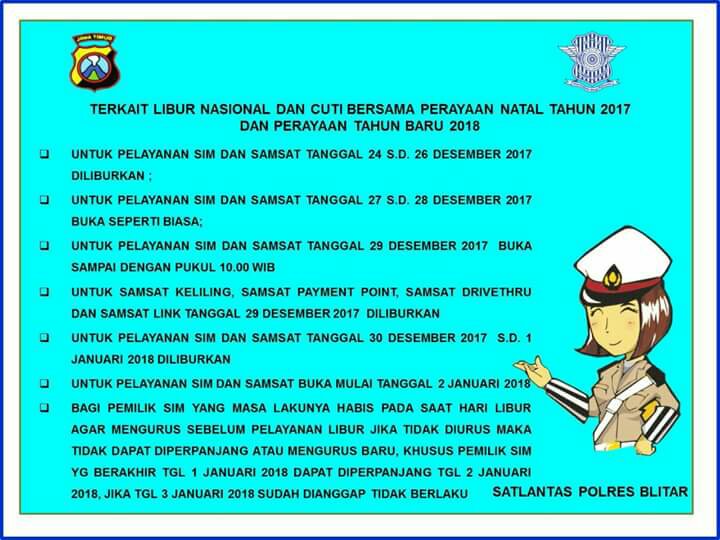 Jadwal Pelayanan SIM Dan SAMSAT Blitar Desember 2017 Ada Yang ...